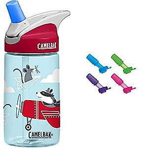 CamelBak Eddy Kids Water Bottle, Airplane Bandits.4 L & eddy Kids Bite Valves, 4-Pack