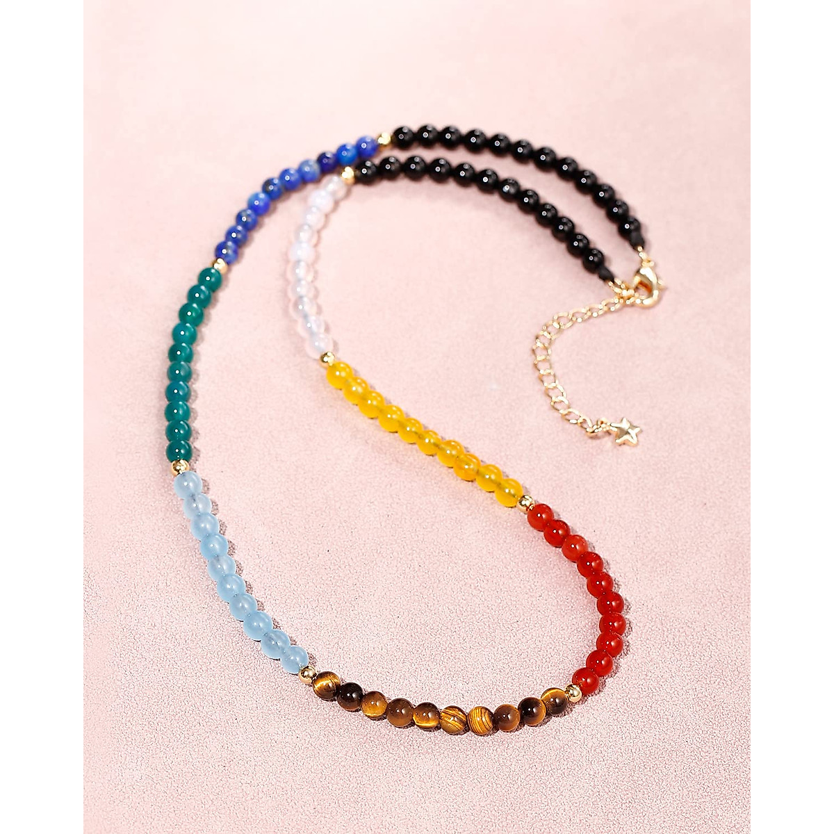 Jewever 7 Chakra Choker Necklace for Women Crystals and Healing Stones Balance Meditation Yoga Worry Stone Jewelry Gifts (16"+2")