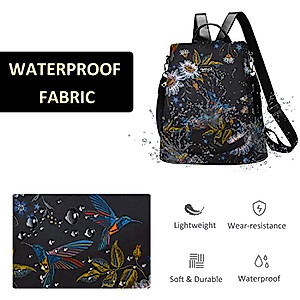 Backpack Purse for Women Travel Backpack Anti Theft Fashion Backpack Nylon Waterptoof Backpack Daypack College Bookbag Shoulder Bag Cute Hummingbird