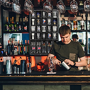DARCKLE Shot Glass Display Case for Wall, Wood Holds Set of 30 Glasses Shot Glass Holder Display Shelf, 17'' x 12''-3'' x 2'' (Black, 1PCS)