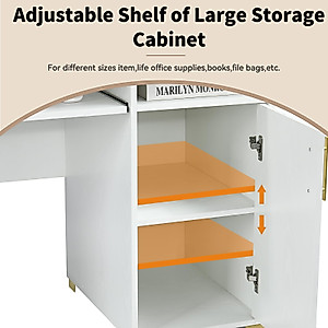 4 EVER WINNER White Desk with Storage, 55 Inch White and Gold Desk with Keyboard Tray, Wood Writing Study Table Home Office Desk with File Drawer, Storage Cabinet, Golden Handles, White