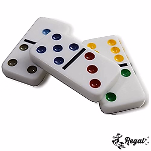 Regal Games - Double 6 Dominoes - Colored Dots Set - Fun Family-Friendly Dominoes Game - Includes 28 Tiles & Collector’s Tin - Ideal for 2-4 Players Ages 8 for Kids and Adults