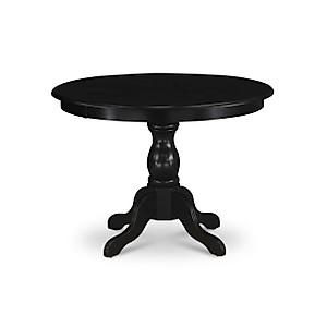East West Furniture HBGA5-ABK-50 5 Piece Dining Room Furniture Set Includes a Round Dining Table with Pedestal and 4 Dark Gotham Linen Fabric Upholstered Chairs, 42x42 Inch, Wirebrushed Black