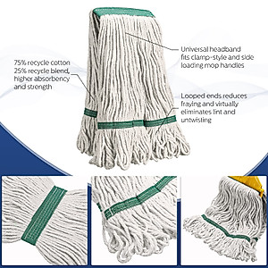 6 Pack Heavy Loop End Cotton String Mop Head Heavy Duty Mop Head Commercial Refills Mop Head Replacement for Home Industrial Commercial Cleaning (White, Green)