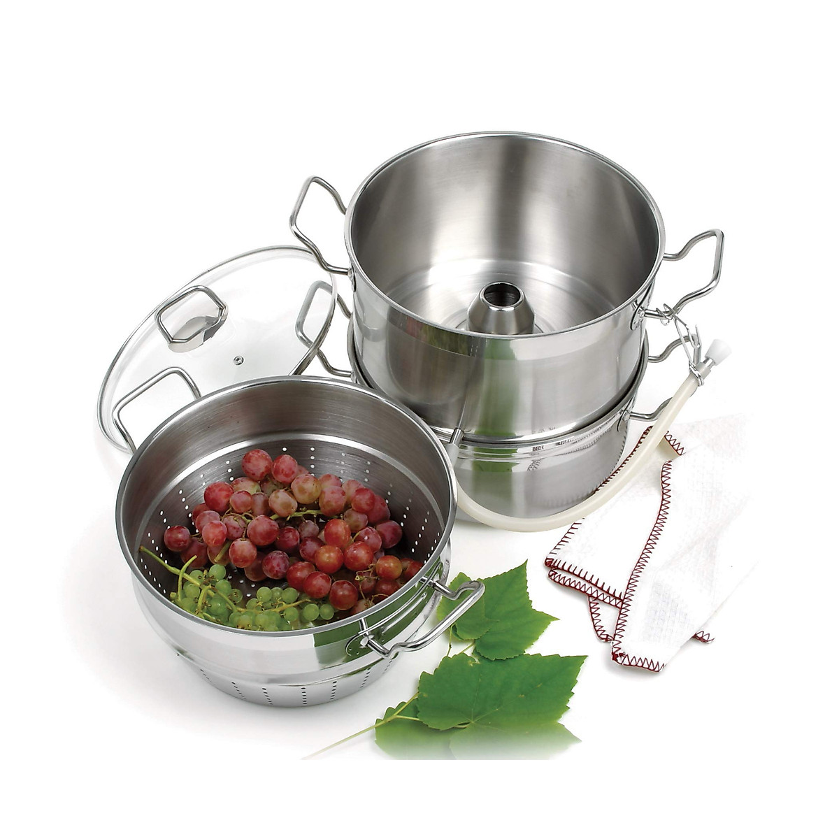 Norpro Stainless Steel Steamer/Juicer, 11qts/10.4L, 4qts/3.8L, 8.5qts/8L, As Shown