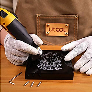 UTOOL Engraver Pen with Letter/Number Stencil, 24W Handheld Etching Tool for Wood Metal Glass Engraving with 4 Replaceable Tungsten Carbide Steel Bits
