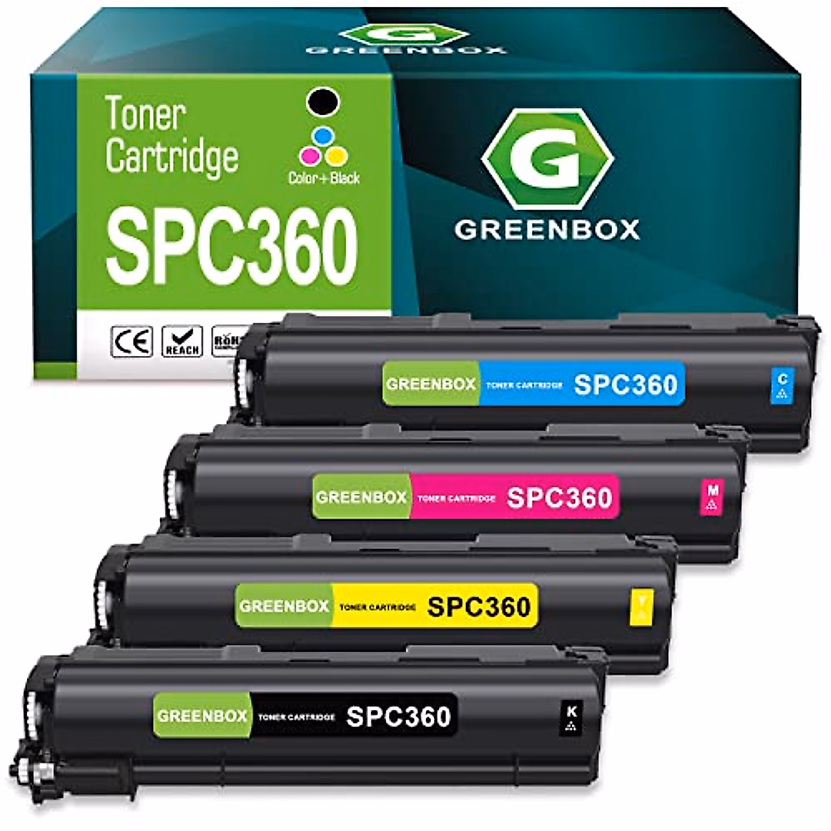 GREENBOX Compatible SP C360 C361 High Yield Toner Cartridge Replacement for Ricoh SP C360 C361 408176 408177 408178 408179 for SP C360 C361 C360DNw C360SFNw Printer (Black Cyan Yellow Magenta，4 Pack)