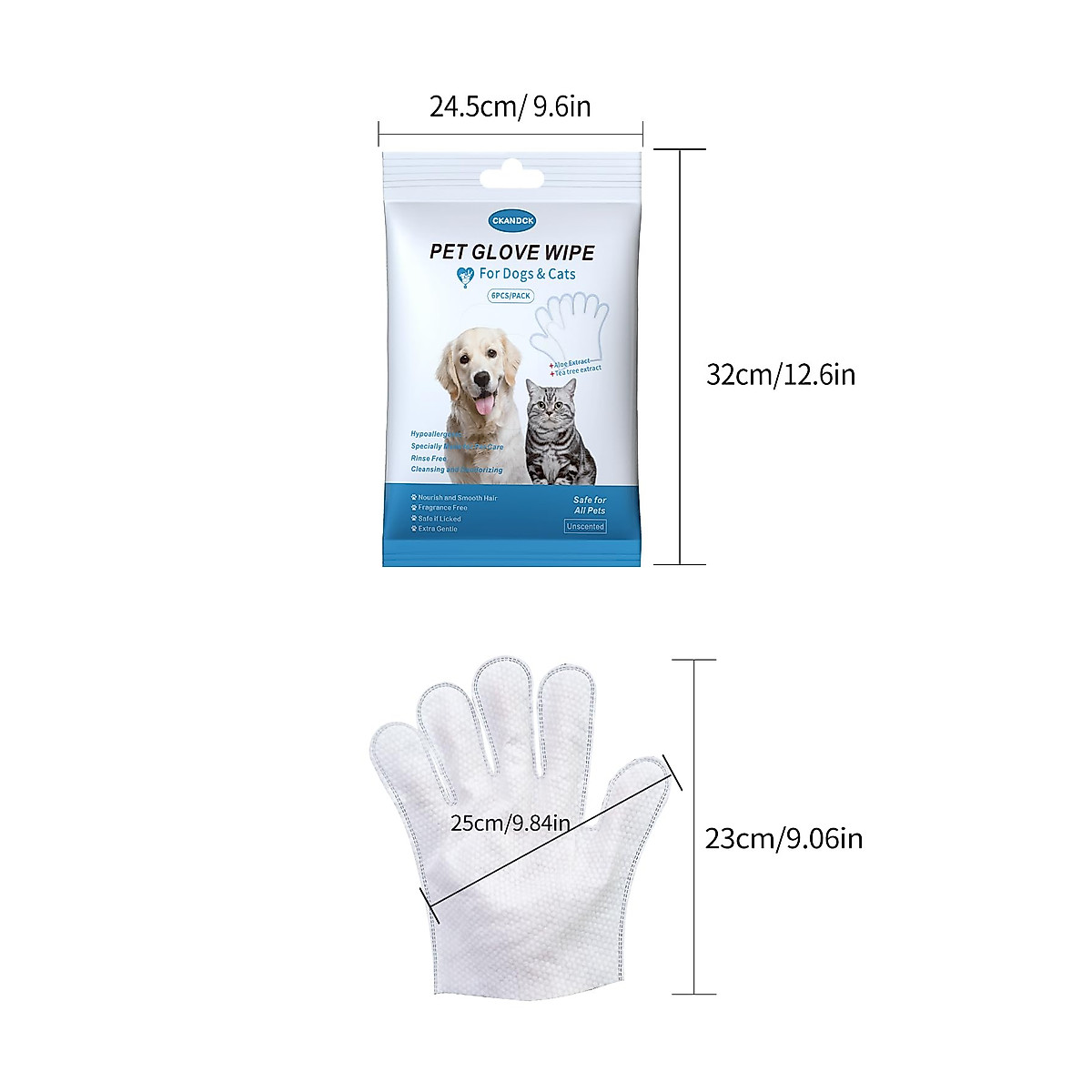 CKANDCK Pet Wipes for Dogs & Cats, Nourish Fur Glove Wipes for Daily Care and Traveling,Extra Thick Cleaning Deodorizing Grooming Gloves,Rinse Free, Unscented