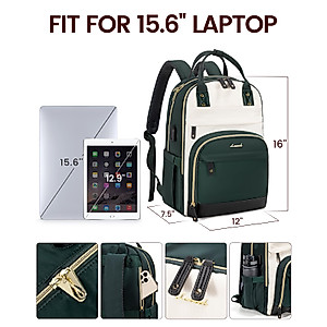 LOVEVOOK Laptop Backpack for Women, Fits 15.6 Inch Laptop Bag, Fashion Travel Work Anti-theft Bag, Business Computer Waterproof Backpack Purse, Backpacks, Beige-Green-Black