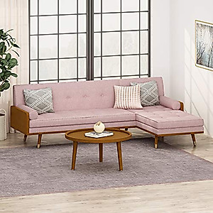 Christopher Knight Home Harriet Sectional, Light Blush, Dark Walnut
