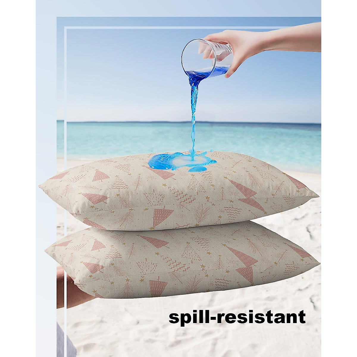 Edwiinsa Outdoor Pillow Covers Waterproof, Minimalist Christmas All Weather Cushion Case Set of 2, Cartoon Blush Pink Xmas Pine Tree Lumbar Pillowcase for Sofa Couch Bed Decor Patio Furniture 20"x12"