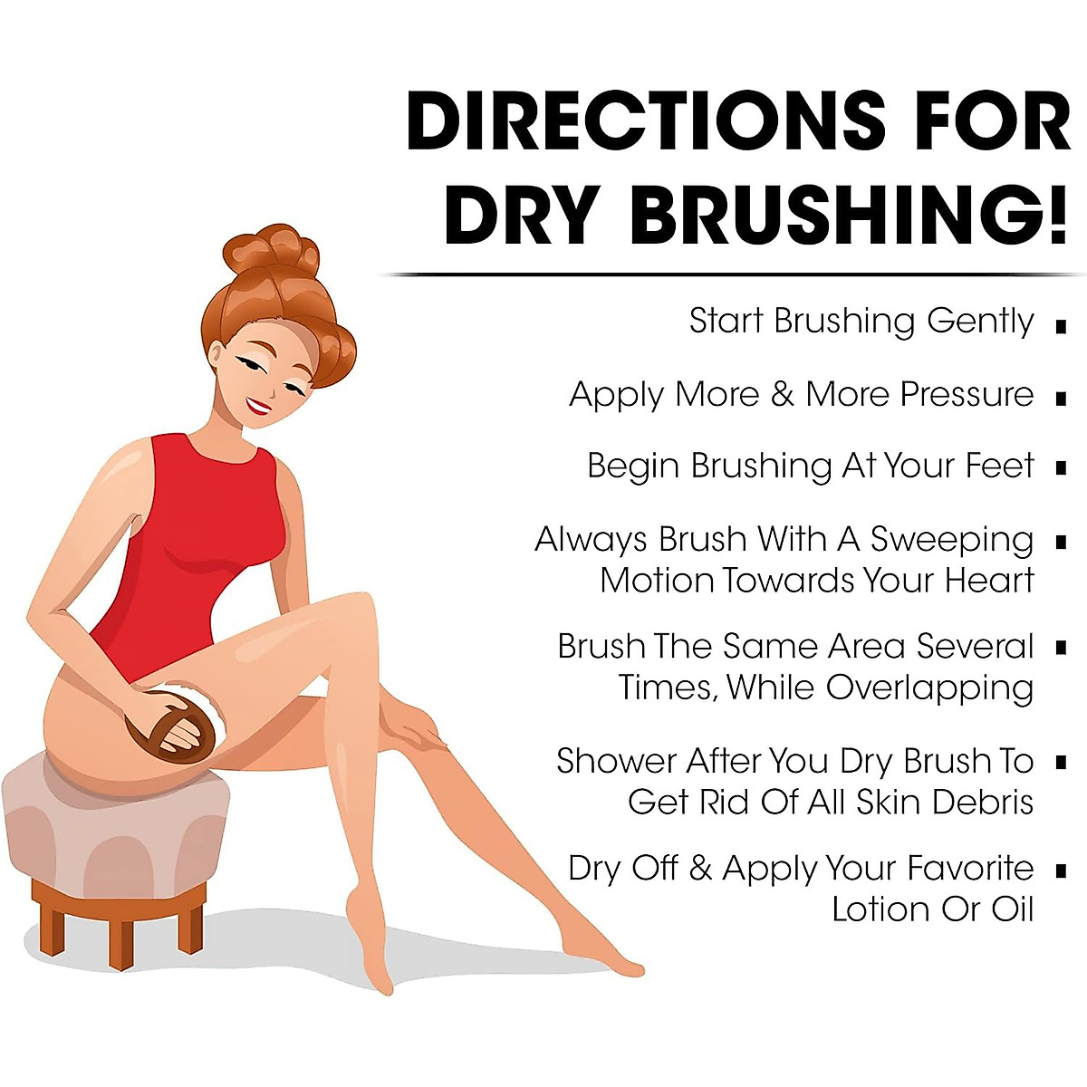 Opaz Dry Body Brush 2 Pack Natural Bristle for Dry Skin - Exfoliator Scrubber - Wet or Dry Scrub Smooth Cellulite - Stimulate Blood Flow