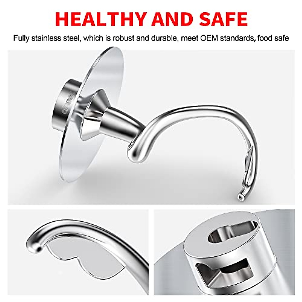 Spiral Dough Hook Accessories for Kitchenaid Stand Mixer, aikeec Fully Stainless Steel K45DH Dough Hook for Kitchen aid 4.5/5 Quart Tilt-Head Stand Mixer, Mess Free Mixer Accessory, Dishwasher Safe