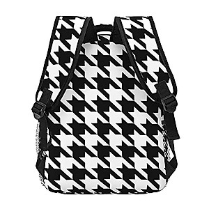 Student Backpacks 15.6 Inch Laptop Houndstooth Black Print Student School Book Bag Travel Hiking Camping Daypack