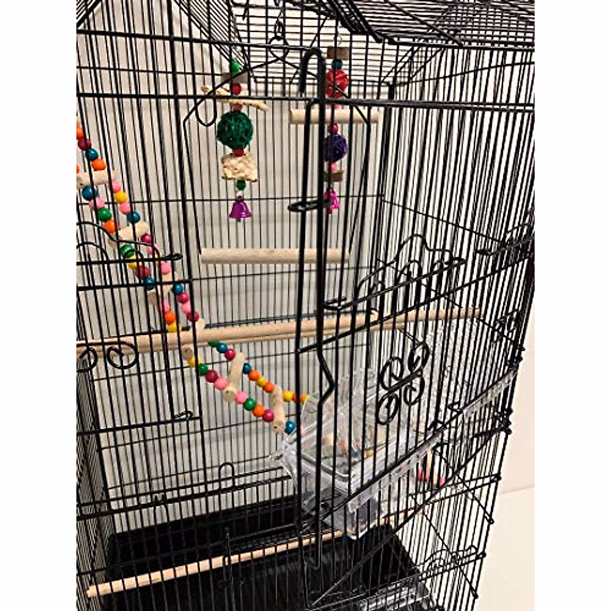 38-Inch Double Roof Top Large Flight Bird Cage with Toys for Cockatiels Sun Parakeets Green Cheek Conures Aviary Budgie Finch Lovebird Canary Pet Bird Travel Cage (18 x 14 x 38H inches, Black)