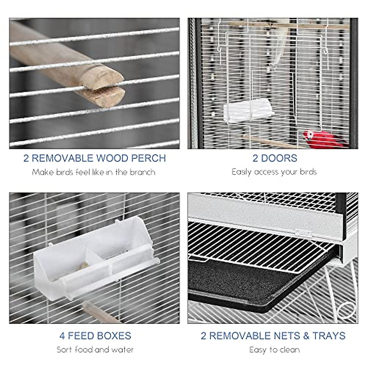 PawHut 44" Hexagon Covered Canopy Portable Aviary Flight Bird Cage With Storage