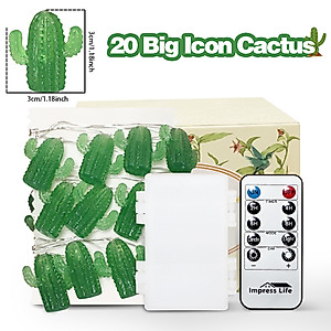 Tropical Themed String Lights Decoration, Cactus Succulents 10ft 20 LEDs Cacti Fairy Lights Battery Powered Remote for Desert Texas Cowboy Wreath Bedroom Wedding Home Party Supplies Decor