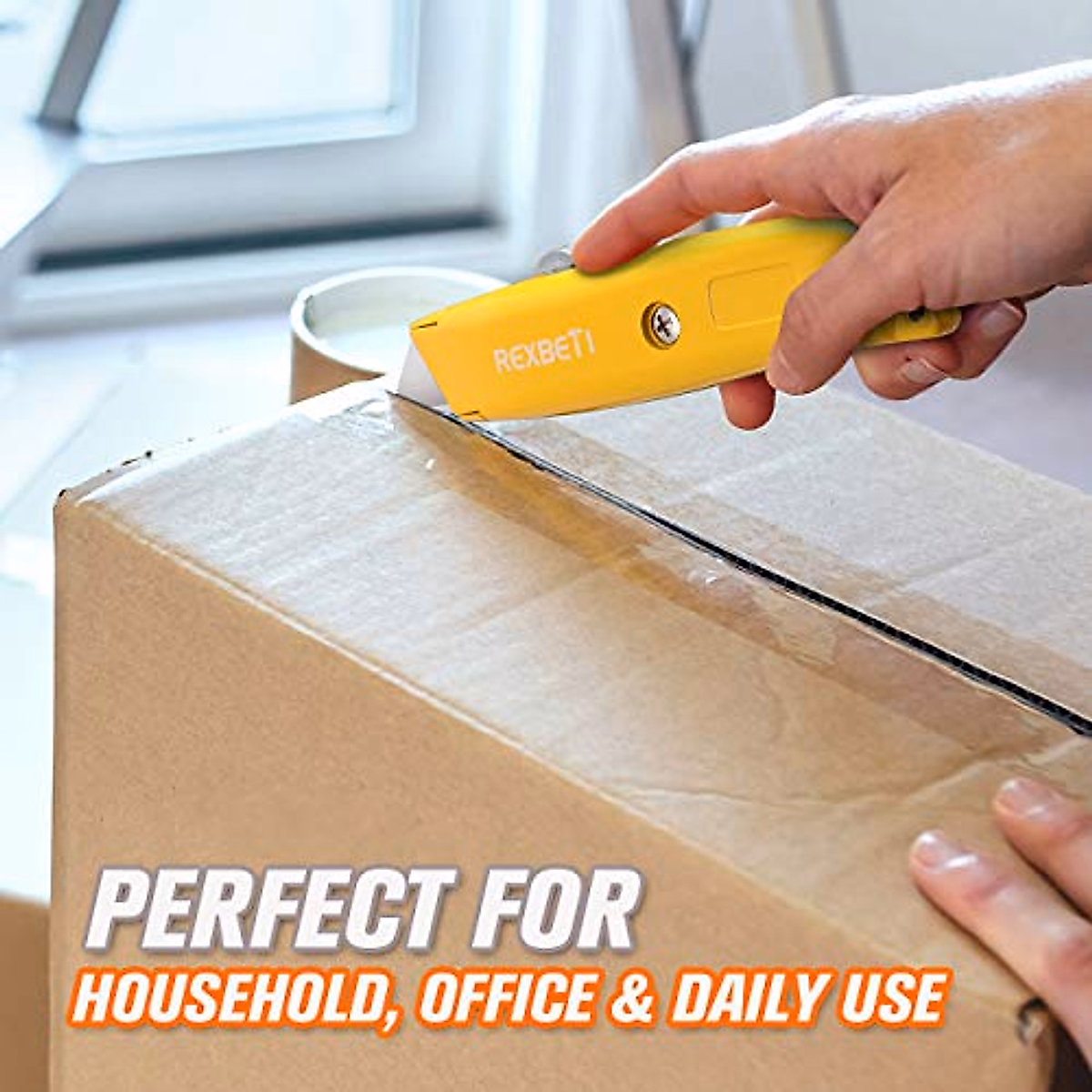 REXBETI 4-Pack Utility Knife, Heavy Duty Aluminum Shell Retractable Box Cutter for Cartons, Cardboard and Boxes, Extra 10 Blades Included