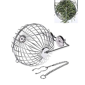 Wontee Rabbit Hay Ball Stainless Steel Hanging Feed Dispenser for Bunny Hamster Guinea Pig Rat Chinchilla (B: 5.11inch, Silver)