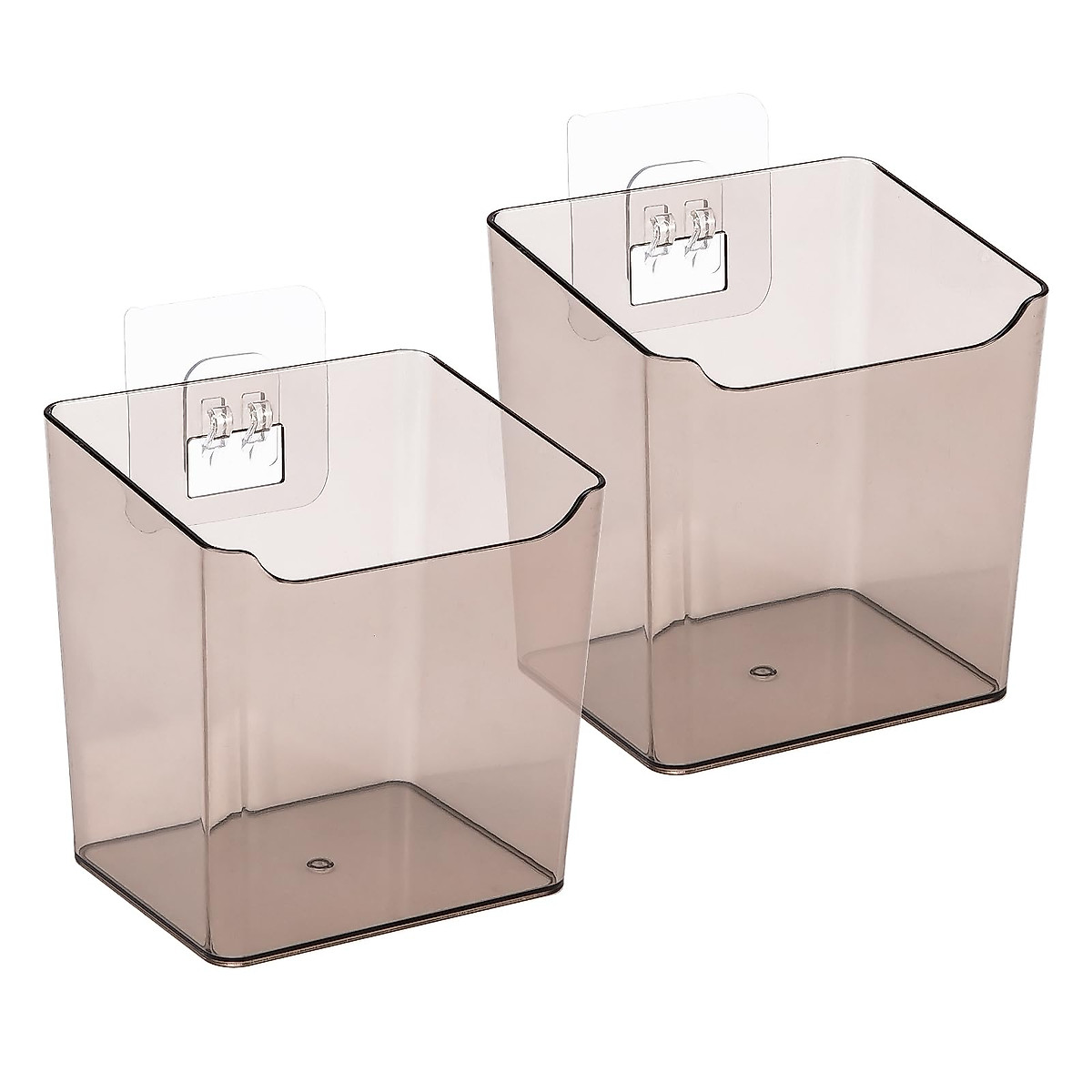 UXIVCKI 2 Pack Wall Mount Storage Organizer for Kitchen, Adhesive Clear Sorage Container Plastic Wall Space Saving Hanging Basket Bins for Pantry, Refrigerator, Bathroom, Countertops