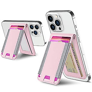 2-in-1 Magnetic Wallet, Up-grade with iPhone Wallet and Adjustable Stand, Open ID Window, Magnetic Wallet for iPhone 14 Pro Max/14 Pro/14/14 Plus/13/12 Series, 9 Cards Holder, Vegan Leather, Pink