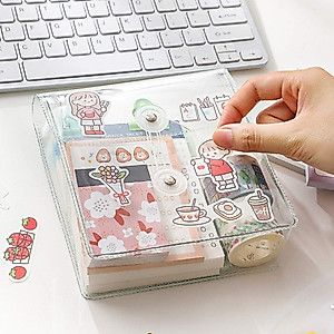 Hileapx 2pcs Clear Sticker Organizer, PVC Visible Portable Multi Organizer Pouch For Washi Tape,Sticker, Travel Small Object Planner Pouch(No stickers)