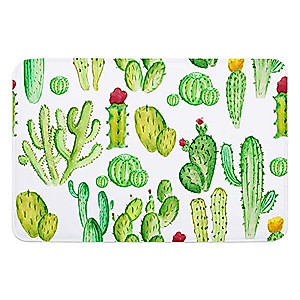 Prironde Front Door Mats Outdoor Indoor Kitchen Mat, Green, Cactus Illustration Entrance Doormat Non-Slip Bathroom Rugs Washable Floor Mats for Sink/Porch, 18" x 30"