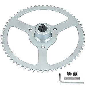 YOXUFA 60T Steel Go Kart Live Axle Hub Sprocket for #40/41/420 Chain With 1" Bore 1/4" Keyway Adapter Yerf dog Murray Predator 212cc 196cc Go Carts Dune Buggy Drift Trike Mini Quad 3 Hole Silver Parts