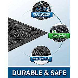 MontVoo-Door Mat- Front Door Mats Outdoor Indoor Entrance-Thick Non Slip Rubber Welcome Mat Indoor Outdoor Doormats for Home Inside Outside Entry Entryway Rug-Shoe Mat Scraper-Black-17”x30”