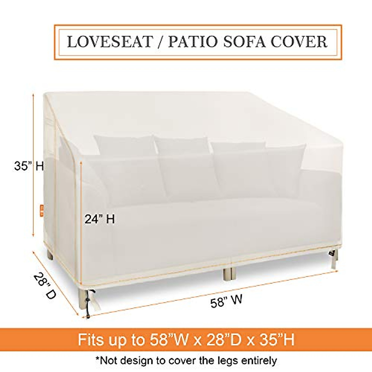 ZEJUN Outdoor Sofa Cover Waterproof, 600D Patio Couch Cover, 58" L x 28" D x 35" H, UV Resistant, Anti-fad, Dustproof Loveseat Sofa Cover for Patio Furniture, Porch loveseat, Lawn Bench Chairs
