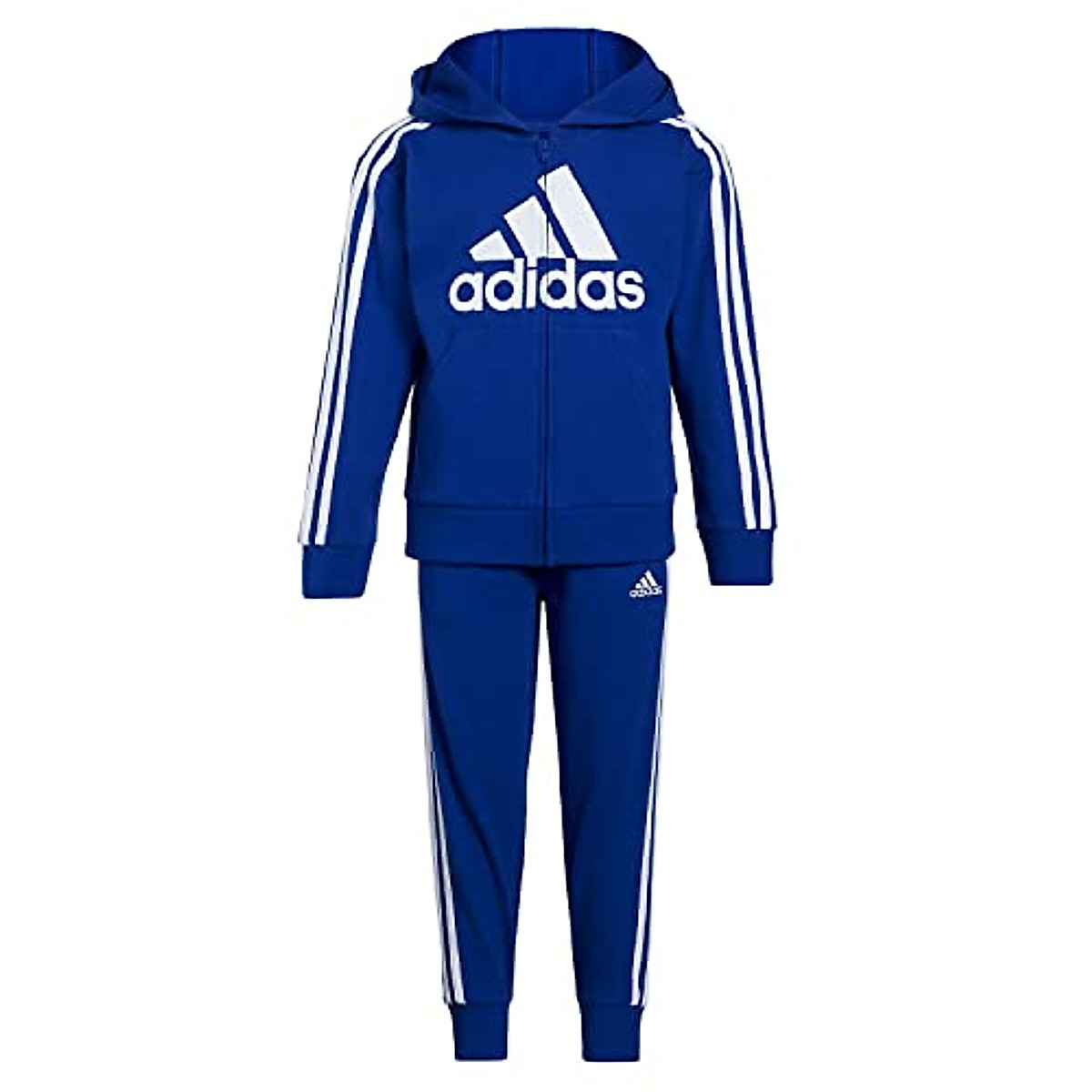 adidas Boys Zip Front French Terry Hooded Jacket and Joggers Set, Team Royal Blue, 18 Months