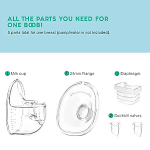 Wearable Breast Pump Accessories Replacement Parts Flange 24mm, 2 Duckbill Valves, Silicone Diaphragm, Milk Collector Cup Compatible with MOMMED, Mumgaroo, Besrey S21