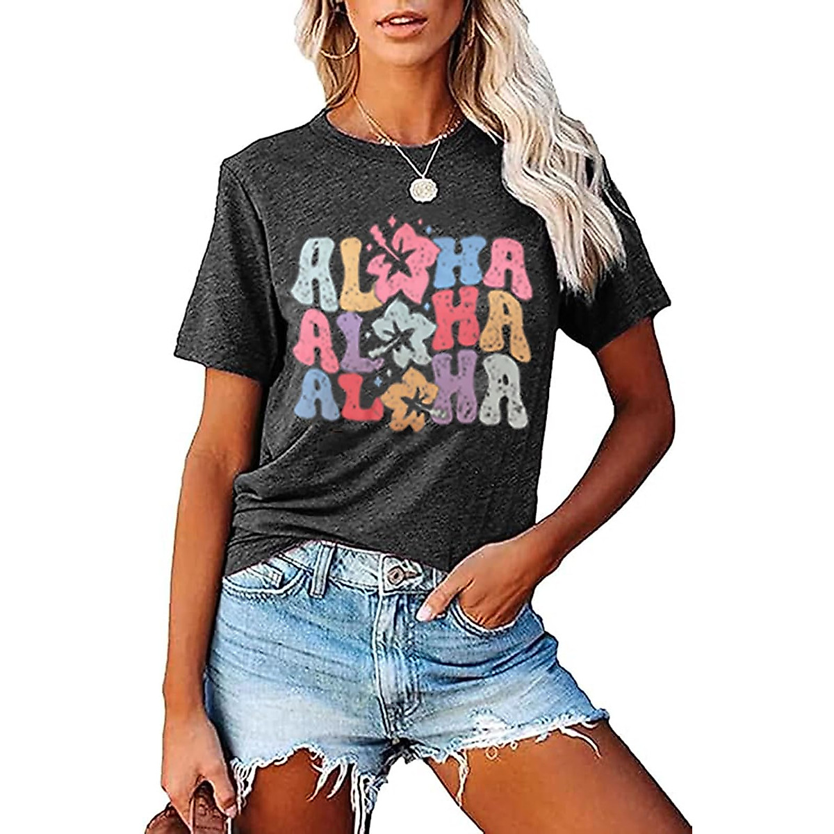 Hawaiian Shirt Women Hawaii Family Vacation Shirt Hawaii Trip Tee Girls Summer Hawaii Vacation T-Shirt(Grey,M)