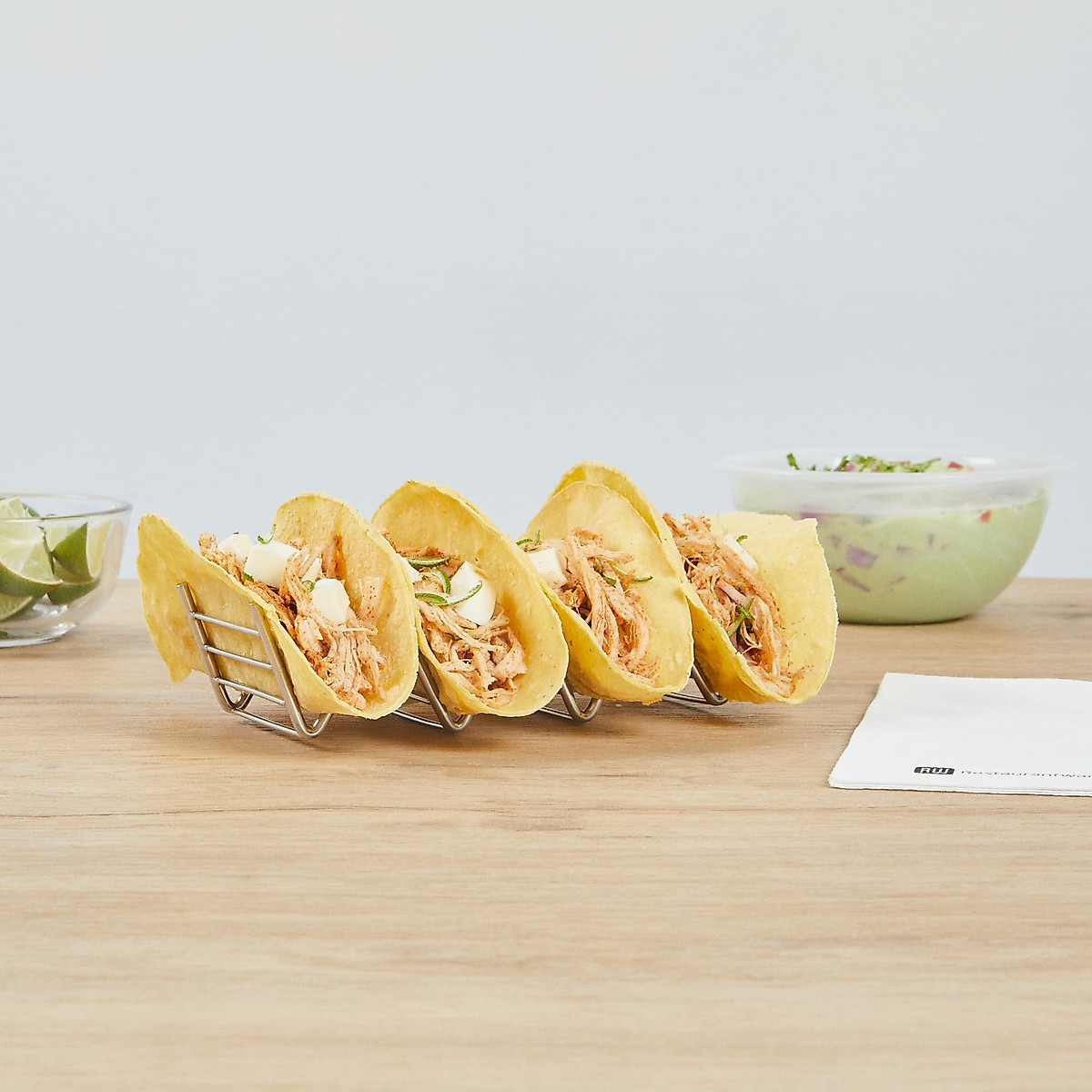 Restaurantware 7.1 Inch x 2.5 Inch Taco Stand 1 Rectangle Taco Rank - Fits 4 Tacos Reversible Silver Stainless Steel Taco Holder Dishwasher Safe For Hard Or Soft Shells