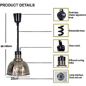 Buffet Heat Lamps, Food Heating Lamp, Lights Buffet Server Food Warmer Metal Chandelier Telescopic Metal Food Heat Light Hanging Chandelier Buffet Light for Home Kitchen Hotel