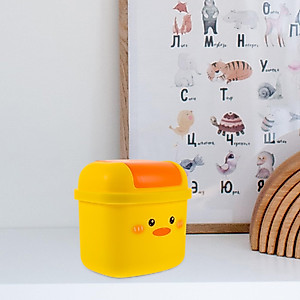 DEARMAMY Small Trash Bin Mini Trash Can with Lid Desktop Ducks Shaped Waste Basket Mini Garbage Can Kawaii Trash Bins for Home Desk Office Kitchen Recycling Trash Container
