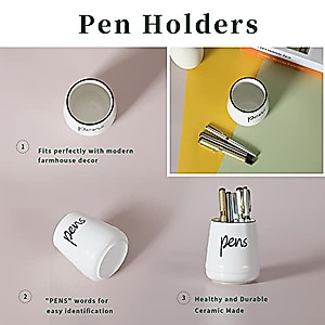 LEEOTYI Ceramic Farmhouse Pen Holder for Desk, Pencil Organizer 16 oz (White)