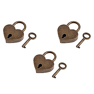 3Pcs Mini Bronze Antique Padlock Small Metal Heart Shaped Padlock Archaize Style Heart Shaped Lock Mini Lock with Key