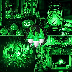 VIHOSE Halloween 6 Pack E12 LED Flickering Light Bulbs Candle Light Bulbs Chandelier Light Bulbs Fire Light Bulb LED Candle Bulbs for Christmas Xmas Party Porch Indoor Decoration(Green)
