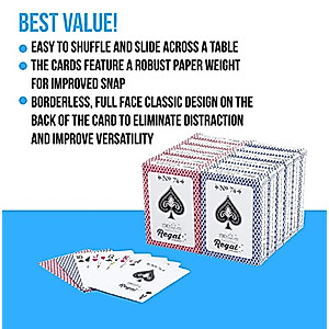 Regal Games - Bulk Playing Cards -2 Sets of 6-Red and Blue-12 Pack - Poker Size, Standard Index -for Blackjack, Euchre, Canasta Card Game - Perfect for Large Events, Bulk Purchasing