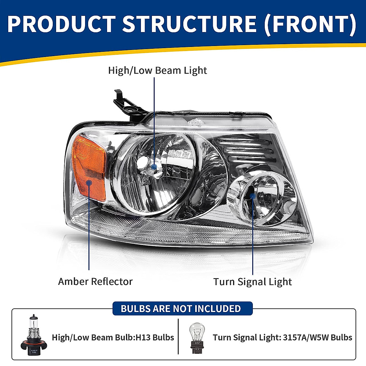 AUTOSAVER88 Headlight Assembly Compatible with 2004 2005 2006 2007 2008 Ford F-150 Passenger and Driver side Chrome Housing