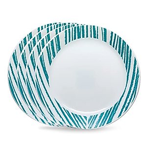 Corelle Everyday Expressions 4-Pc Dining Plates Set, Service for 4, Durable and Eco-Friendly 10-1/2-Inch Plates, Higher Rim Glass Dinner Plate Set, Microwave and Dishwasher Safe, Geometrica