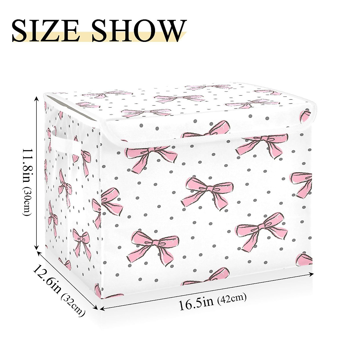 YETTASBIN Bow Pink Storage Basket with Lid and Handles, Large Collapsible Fabric Storage Bins Sturdy Storage Organizer for Shelves, Closet, Bedroom, School, Office, Home Decor