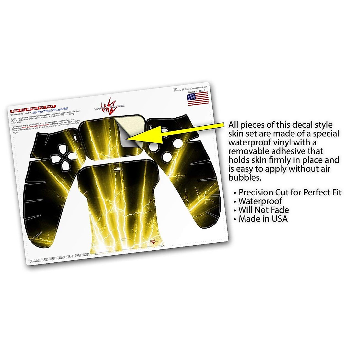 WraptorSkinz Skin Wrap compatible with Sony PS5 DualSense Controller Lightning Yellow (CONTROLLER NOT INCLUDED)