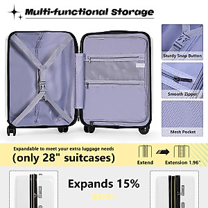 AnyZip Carry On Luggage 20'' Suitcase with Pocket Compartment ABS+PC Spinner Wheels TSA Lock White