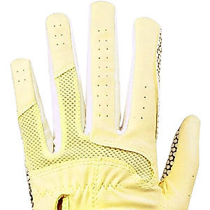 GH CLUB GH Women's Leather Golf Gloves One Pair - Plain Both Hands (Yellow, 19 (S))