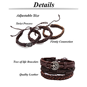 Tornito 15Pcs Braided Leather Bracelet String Wood Bead Woven Ethnic Boho Cuff Wrap Stretch Wristbands Bracelets Set for Men Women Size Adjustable