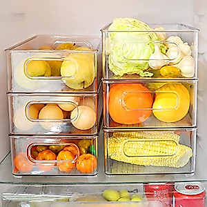 Lachesis Stackable Refrigerator Organizer Bins, Fridge Clear Bins with Handles Kitchen Organizer Fruit Container for Freezer, Pantry, Cabinets, Drawer, Shelves, Plastic Storage Bins 9 Pack