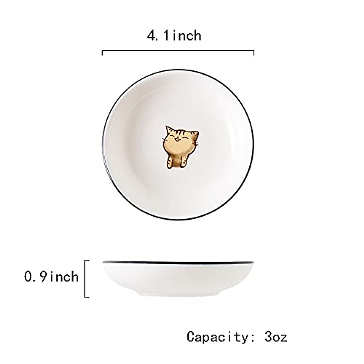FUYU 6pcs Cute Cat Multipurpose Ceramic Sauce Dish Seasoning Dishes Sushi Dipping Bowl Appetizer Plates
