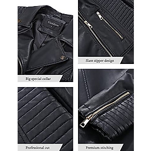Giolshon Faux Leather Casual Short Jacket for Women, Moto Biker Coat for Spring Fall and Winter 53 Black M